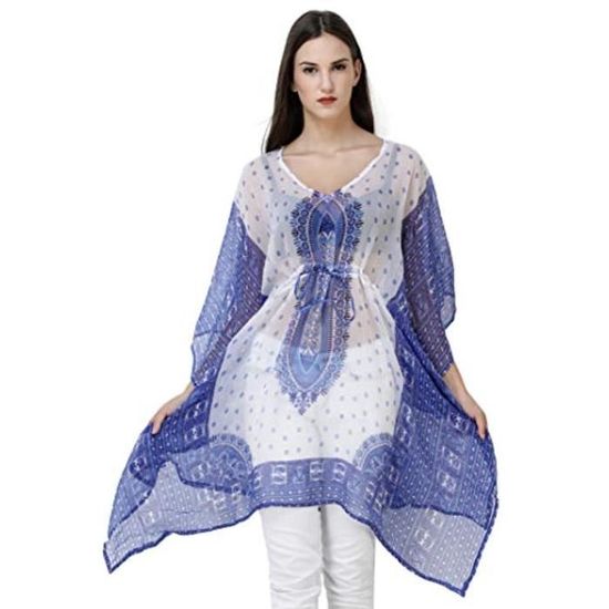 Robe PDKZP Caftan de plage diaphane avec ceinture Taille-M Bleu ...