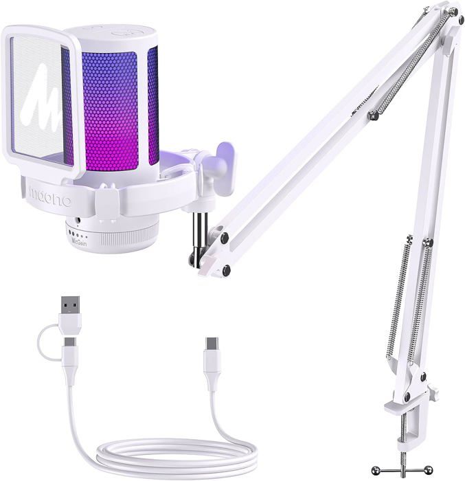 USB Micro Gaming，RGB Condensateur Microphone avec réduction du Bruit ...