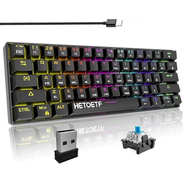 Clavier de Jeu mécanique à 61 Touches RGB rétroéclairé par LED 2.4G ...