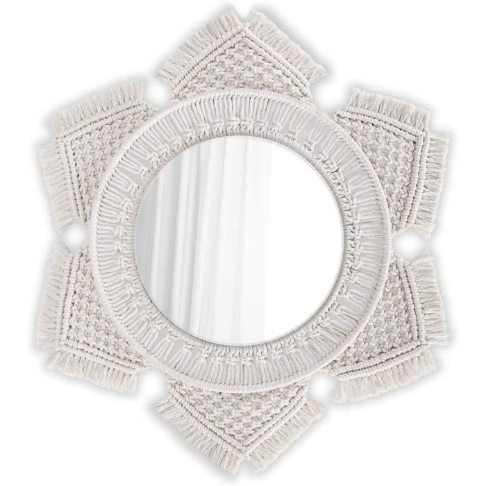 Miroir Mural Rond macramé Fait Main avec Frange - Miroir décoratif ...