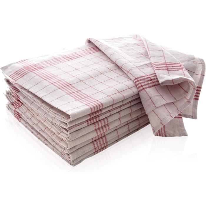 Lot de 10 torchons | Torchon | Torchons Multi-usages Rouge à Carreaux ...