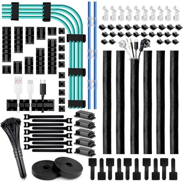 188 Kit de gestion des câbles avec 100 serre-câbles, 6 tubes de câbles ...