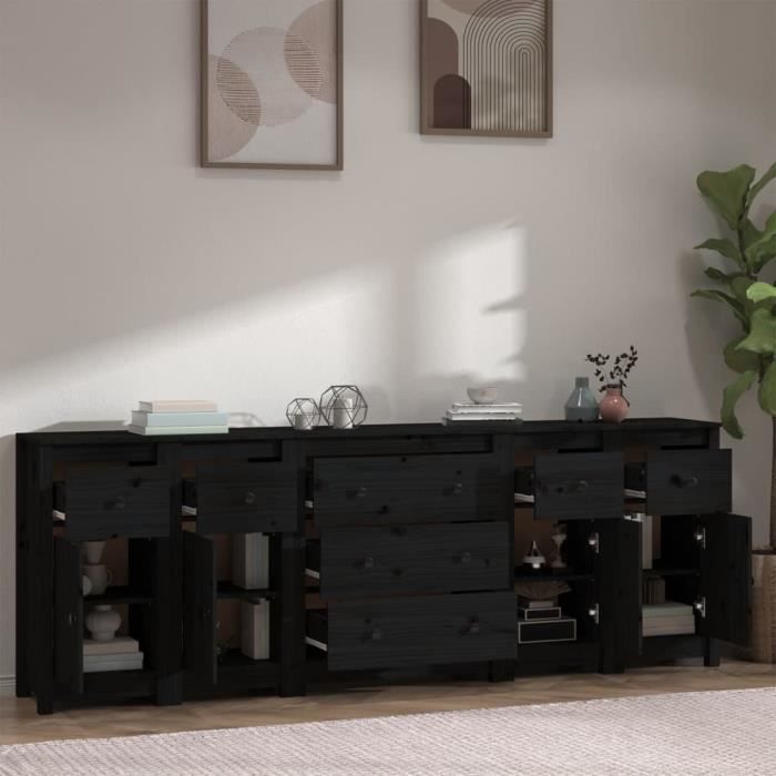 FHE - Buffets - bahuts - Buffet Noir 230x35x80 cm Bois massif de pin ...