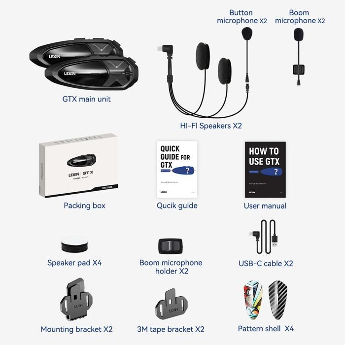 Lexin GTX Intercom, portée de 2000m, prend en charge 10 pilotes, Pack ...