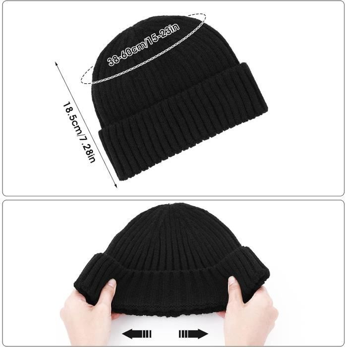 Bonnet Noir Homme Hiver Classique Chalutier Bonnets De Pêcheur Chapeau ...