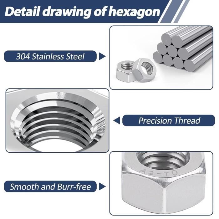 Ecrou M8 (Din 934 - Iso 4032) | Ecrou Inox M8 100 Pièces | Ecrous Hexagonal En Acier Inoxydable ...