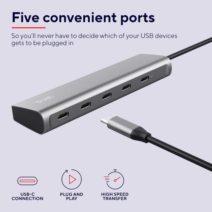 Halyx 5 Ports Hub Usb C, 4X Usb-C Et Port D'Alimentation Pd Usb-C 100 W ...