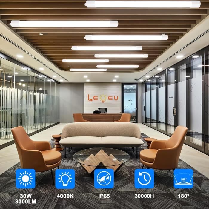 30W Neon Led 90Cm, Tube Led Garage 3300 Lm, Réglette Led, Eclairage ...