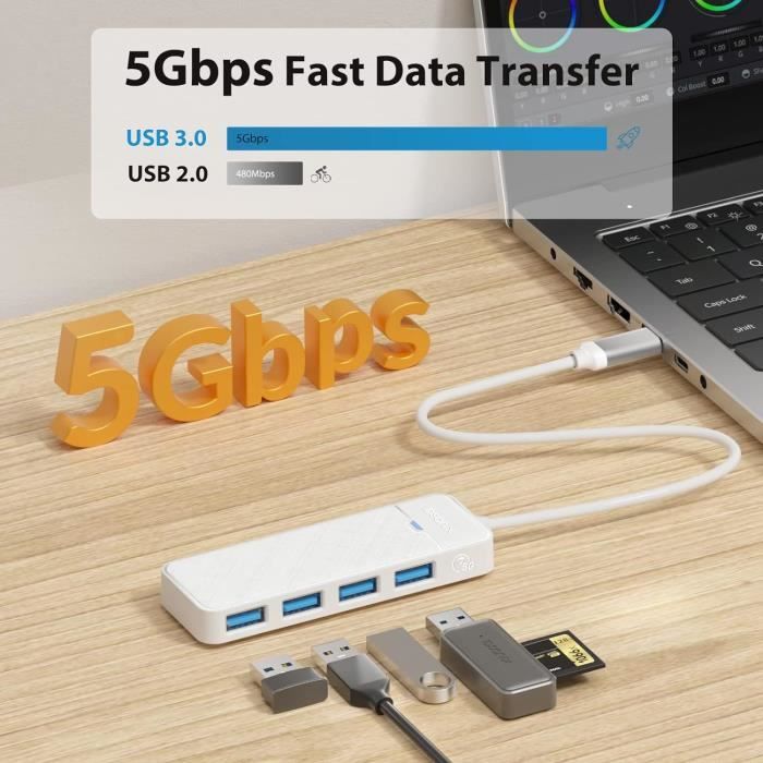 Hub Usb C, Idsonix Usb Hub 3.0 Avec 50Cm Long Cable, 4 Port Usb C Hub ... Hub Usb C, Idsonix Usb Hub 3.0 Avec 50Cm Long Cable, 4 Port Usb C Hub ...