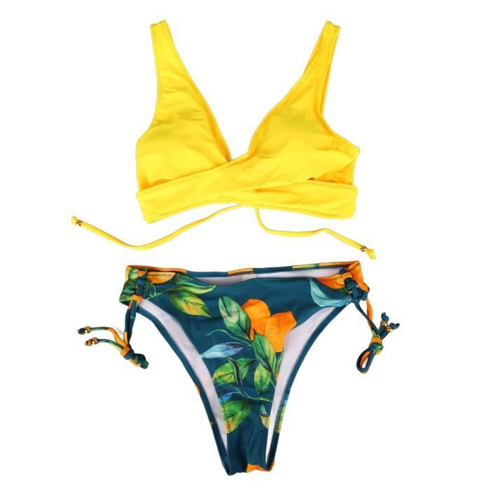 Bikini Femme Femmes Bikini Maillot De Bain 2 Pièce Jaune