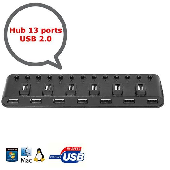 Dacomex Hub 13 ports USB 2.0 +câble Y double tête - Cdiscount Informatique