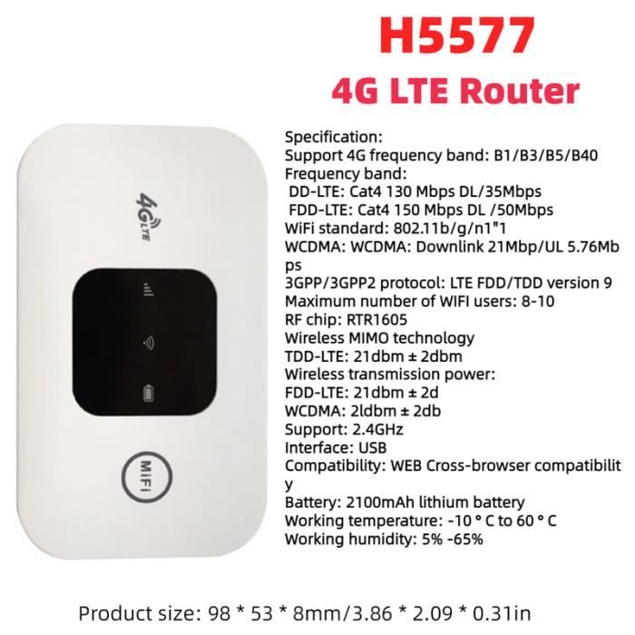 H5577-Routeur WiFi de poche 4G portable, point d'accès mobile, 150Mbps, sans fil 4G avec fente ...