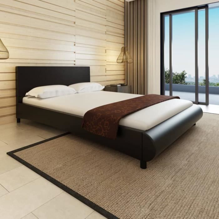 LIT COMPLET - MEUBLE ET SOMMIER ET MATELAS--Lit avec matelas Noir ...