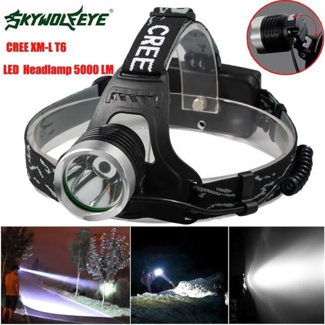 5000 lm CREE XM-L XML T6 LED phare phare lampe frontale lampe de poche ...
