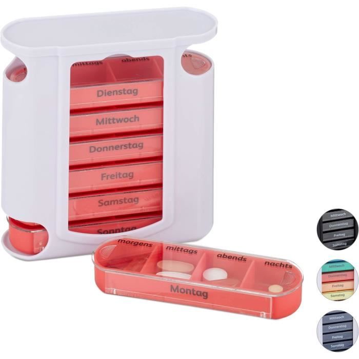 Pilulier 7 Jours 4 Compartiments Boîte Médicaments Semainier Matin Midi Soir Nuit, Blanc-Rouge ...
