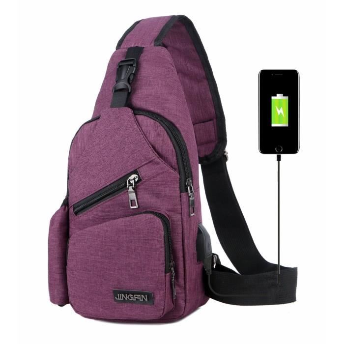 Sac banane,anti vol pour hommes, avec port USB,pour l'école,les ...