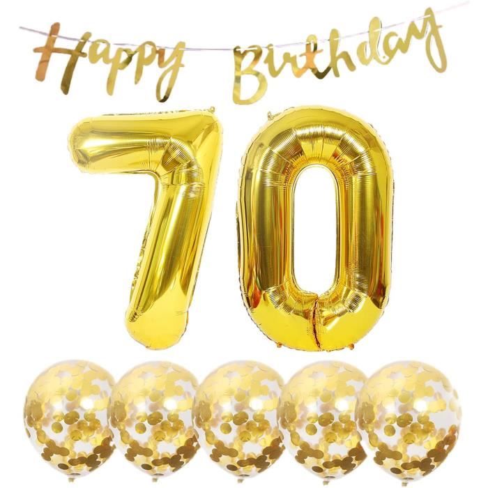 2 Ballons En Forme De Chiffre 70 Doré + 5 Confettis Ballons + Bannière ...