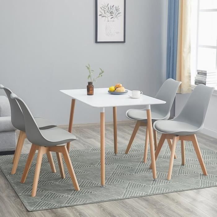 H.J WEDOO Table à Manger Complet de 2 à 4 personnes Blanc et 4 gris ...