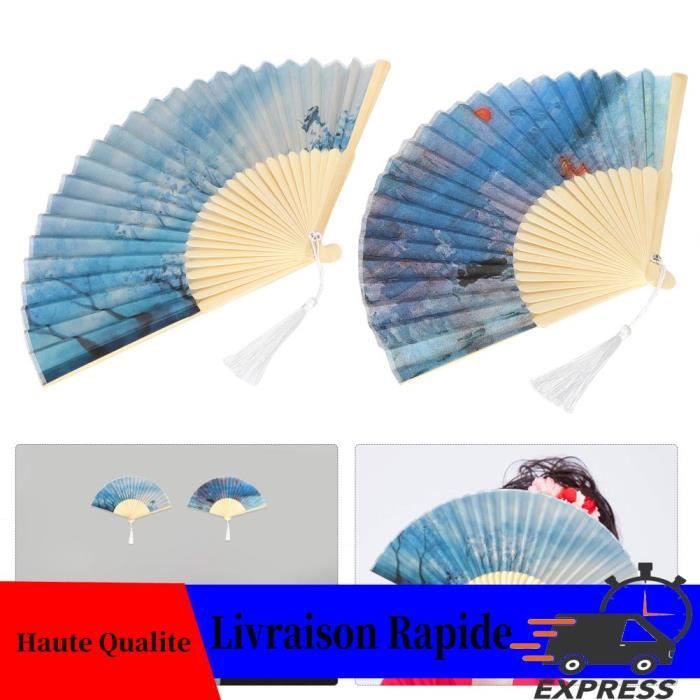 HURRISE Lot de 2 Éventails Pliants en Bambou Peints à Motifs pour ...