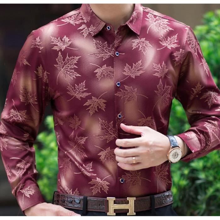 Chemises design à manches longues feuille d'érable - ECELEN - Slim ...