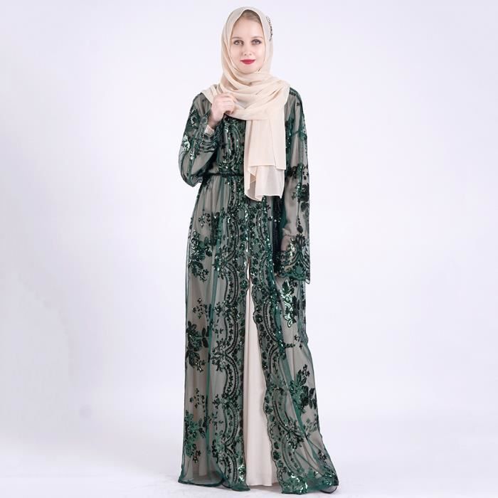 Muslim Women Lace Sequin Cardigan Maxi Sequins Open Abaya Robe Kaftan Dubai Vert - Cdiscount ...