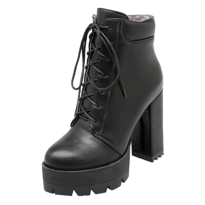 Bottes à lacets à bout rond et à la mode, à talons carrés, bottes ...