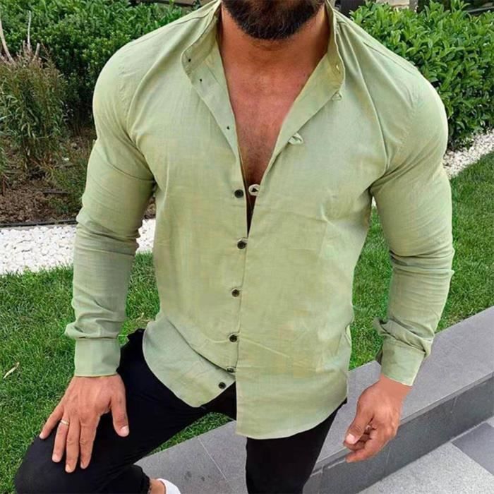 CHEMISETTE Homme Chemise Couleur pure Couleur unique Slim Casual Spring ...