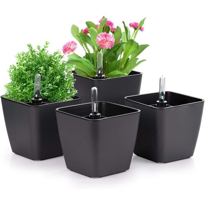 4-Set Pot À Fleurs D'Arrosage Automatique, Pots Fleurs Automatique Avec Indicateur De Niveau D ...