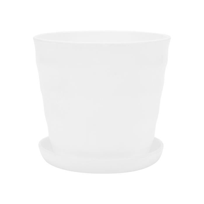 Pot de fleurs en plastique en forme rond avec plateau de base blanc ...