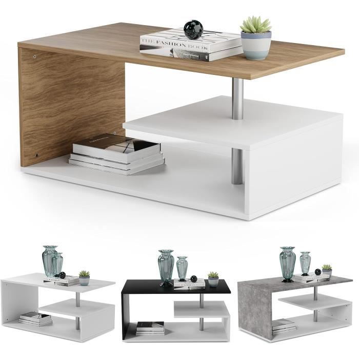 Miadomodo Table Basse - 90 x 50 x 41 cm, Plusieurs Niveaux, Design ...