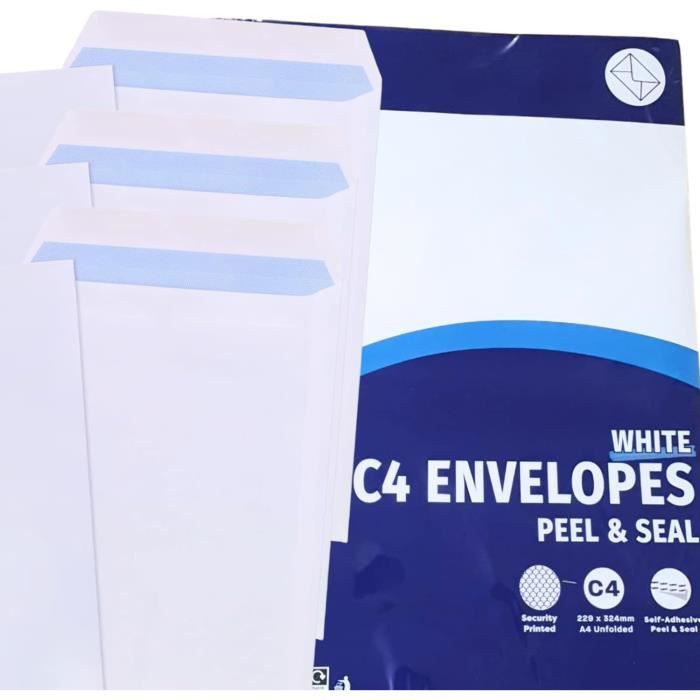 Enveloppes A4 - C4 blanches à décoller et à sceller, paquet de[S299 ...