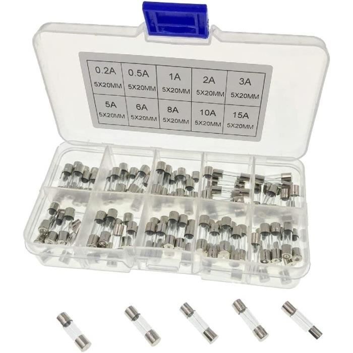 JZK 100 x Ensemble de fusibles en verre à soufflage rapide, 20 x 5mm, kit de fusibles à ...