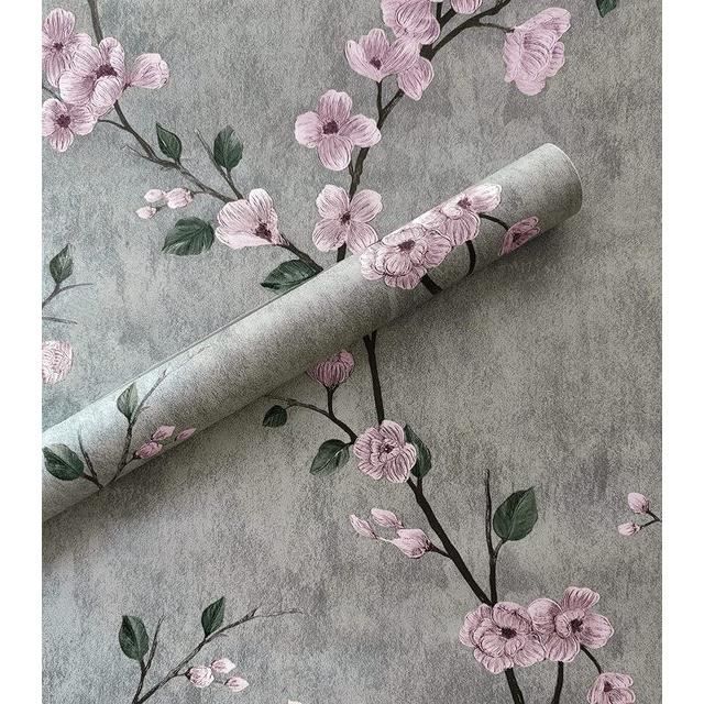 PAPIER PEINT,Grey-1mx45cm--Papier peint autocollant gris motif Floral ...