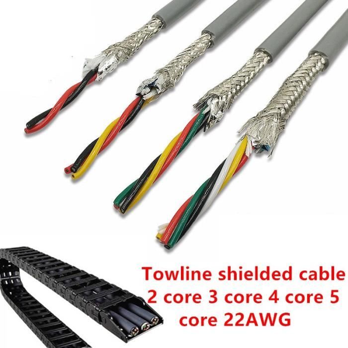 2 cores-17 AWG 1meter -Câble blindé flexible en PVC de 1m,fil de cuivre ...