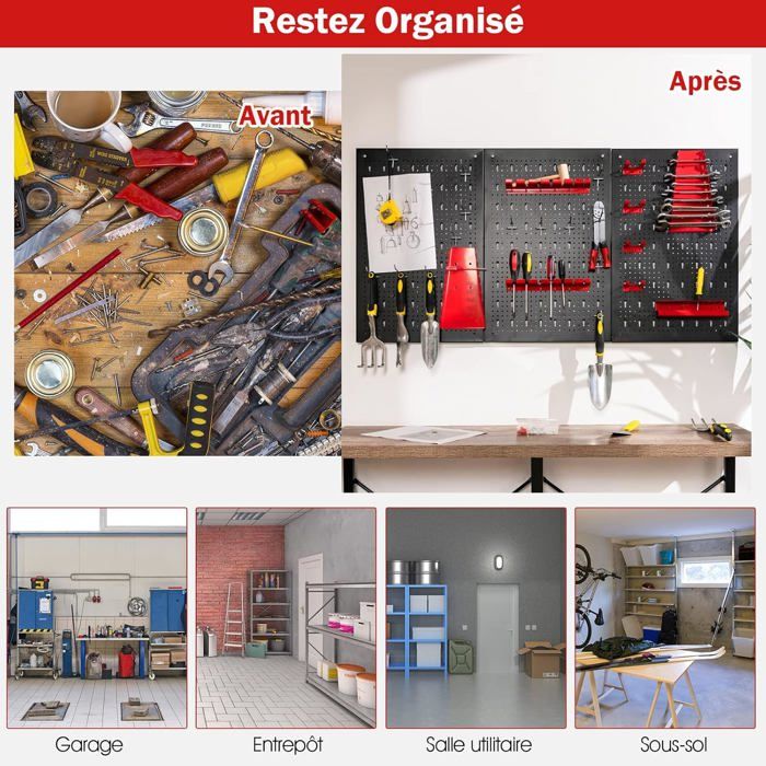 GOPLUS Porte Outils Mural en Métal avec 28 Pièces, Panneau d'Outils ...