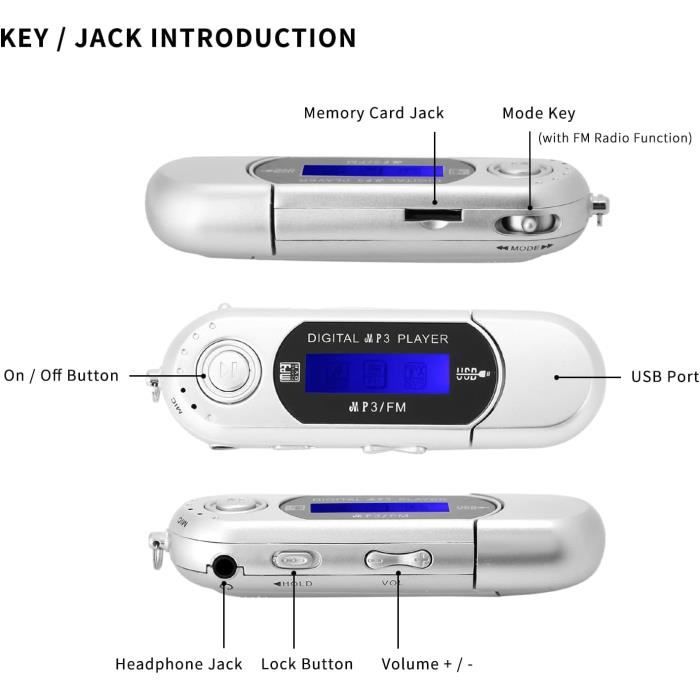 Lecteur Mp3 À Clé Usb Lecteur De Musique Portable Usb 2.0 Avec Écran Lcd Et Radio Fm ...