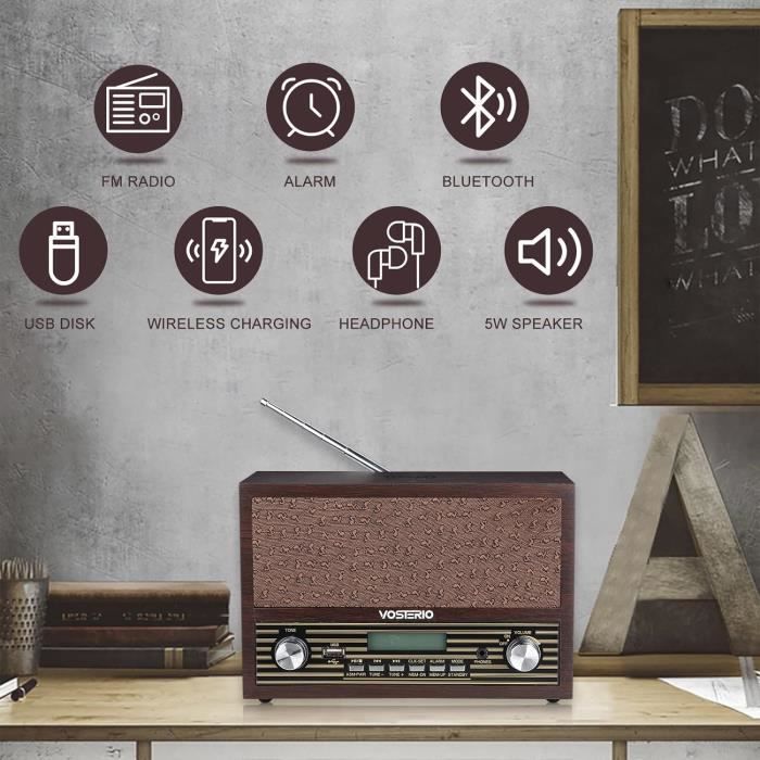 Ehskzjh Radio Fm Bluetooth Bois Secteur - Radio Avec Lecteur Clé Usb ...