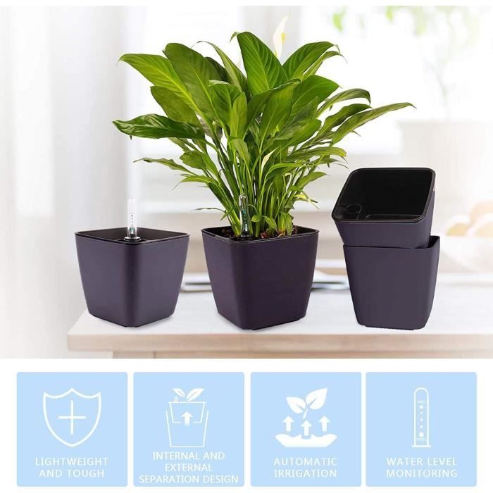 4-Set Pot À Fleurs D'Arrosage Automatique, Pots Fleurs Automatique Avec Indicateur De Niveau D ...