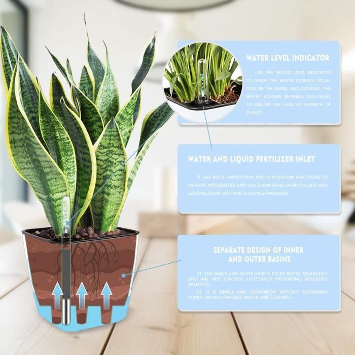 4-Set Pot À Fleurs D'Arrosage Automatique, Pots Fleurs Automatique Avec Indicateur De Niveau D ...