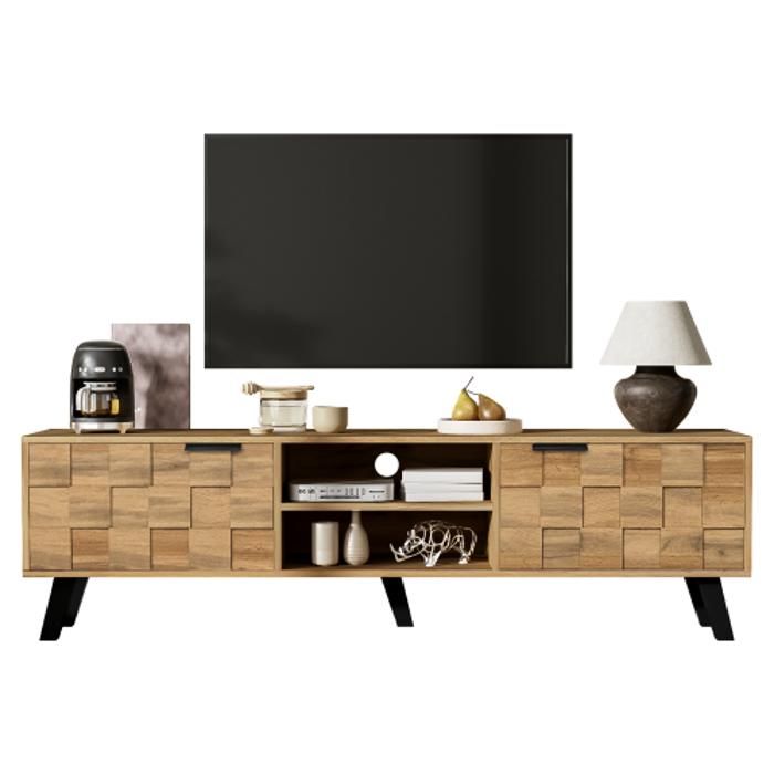 Meuble TV moderne 160,5x35,5x45cm avec 2 portes et 2 compartiments ...