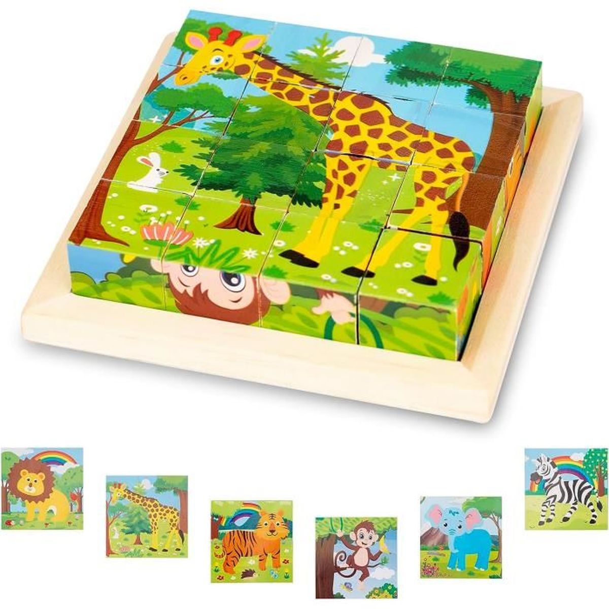 Puzzles en Bois Enfant, 6 en 1 3D Puzzle Cube Animaux en Bois Enfant ...