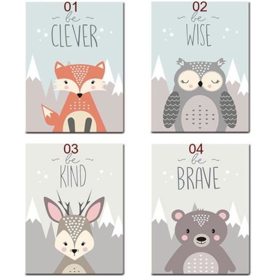 Set de 4 posters pour chambre de bébé ou d’enfant, sans cadre | Fille ...