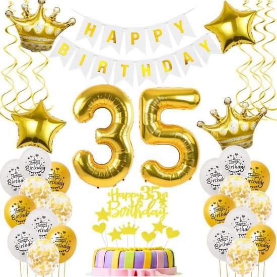 Ballons 35 Ans Anniversaire Blanc Or Ballon Anniversaire 35 Ans Femme ...