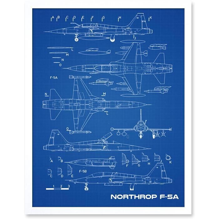 Northrop F-5A Freedom Fighter US Plane Blueprint Plan Art Print Framed ...