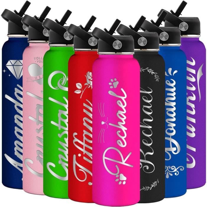 Bouteille D'Eau Gravée Personnalisée Isolée Avec Paille Bouteille D'Eau ...