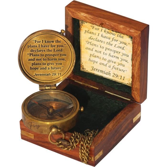 Boussole Gravée « For I Know The Plans I Have For You Jeremiah 29 : 27.9 Cm Avec Boîte En Bois ...