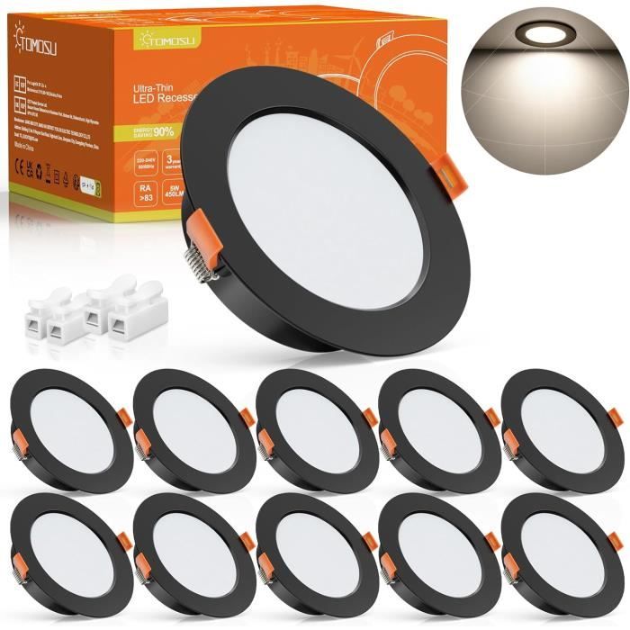 Spot Led Encastrable Noir Extra Plat - [n918] - Blanc Neutre - Éclairage de Meuble - 450Lm ...