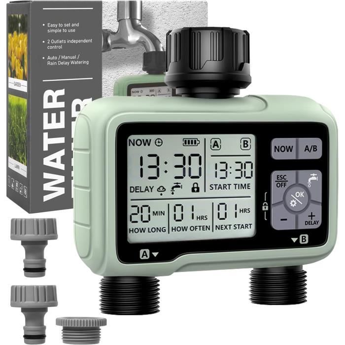 Programmateur Arrosage Automatique-Manuel 2 Voies,Minuterie D'irrigation de Jardin,Connecter la ...