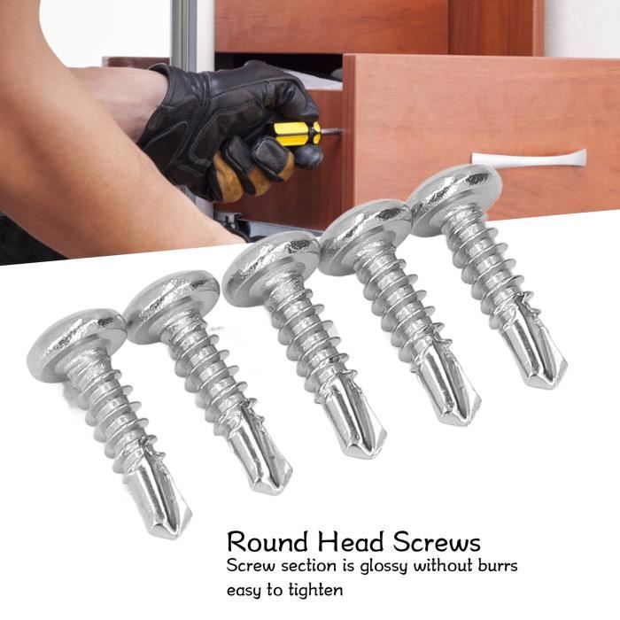 Vis perceuse à tête ronde - 200 pcs vis à tête ronde en acier inoxydable 304 vis auto-perceuse ...