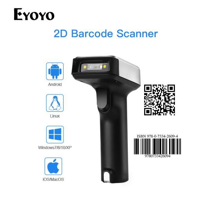 Eyoyo 1D 2D QR Scanner de Codes à Barres sans Fil, 3 en 1 BT & 2.4G & USB Filaire Lecteur ...